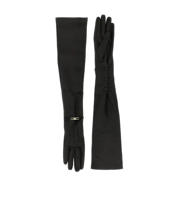 Elisabetta Franchi Long Nappa Gloves With Rhinestone Detail - Black