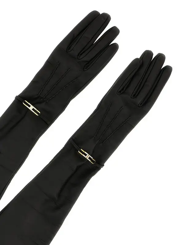 Elisabetta Franchi Long Nappa Gloves With Rhinestone Detail