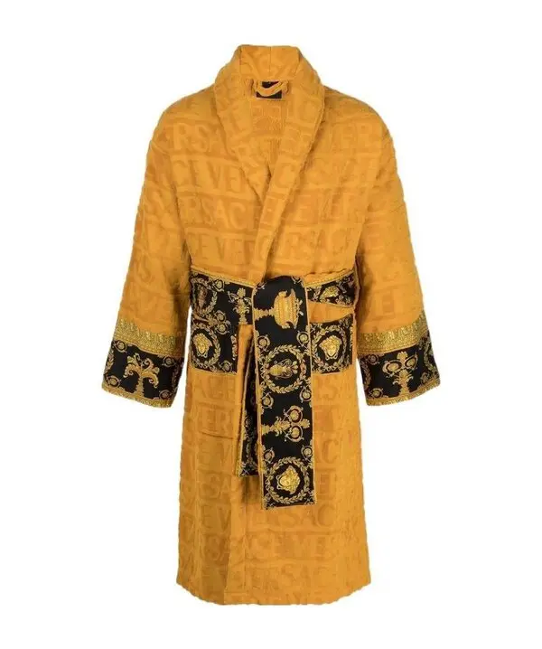 Versace Barocco Print Belted Robe - Yellow