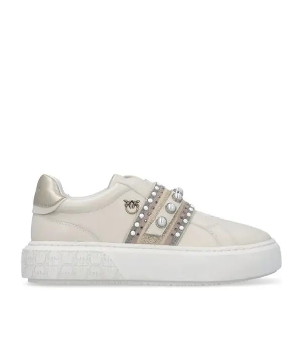 Pinko Pearl-embellished Platform Sneakers - White
