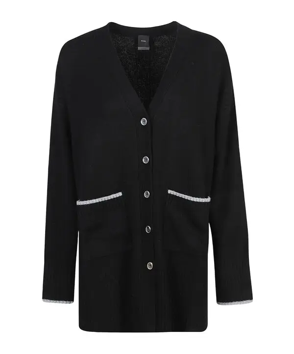 Pinko Ribbed-knit V-neck Cardigan - Black