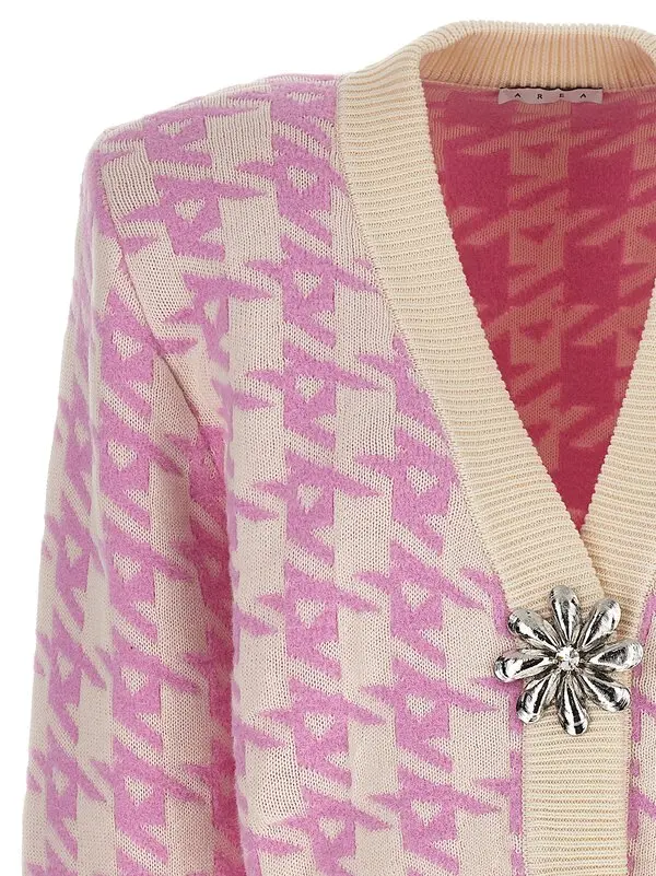AREA V-neck Houndstooth Cardigan With Embellished Buttons