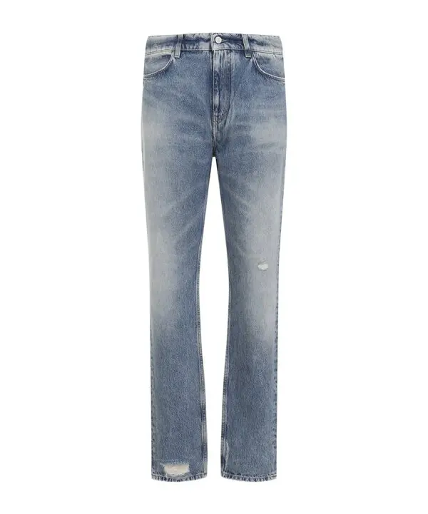 Givenchy Logo Embroidered Distressed Jeans - Ocean Blue