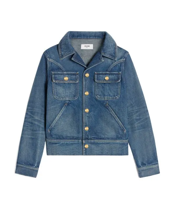 Celine Trucker Jacket In Dark Union Wash Denim - Blue