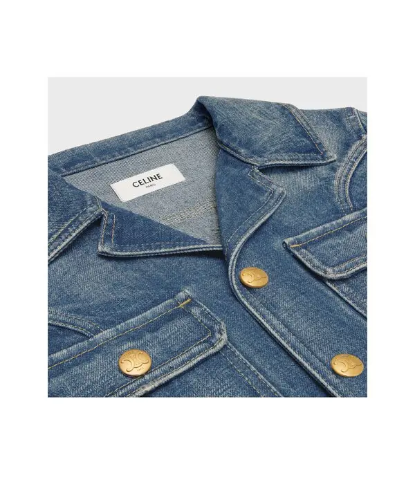 Celine Trucker Jacket In Dark Union Wash Denim - Blue