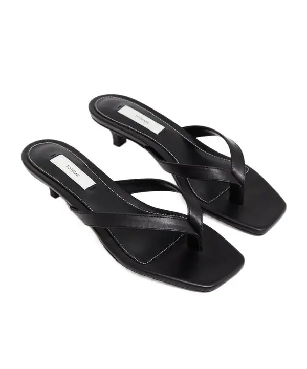TOTEME Leather Heeled Flip-flop Sandals - Black