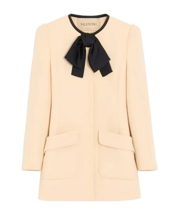 Valentino Garavani Bow Detailed Caban Coat - Birch/black