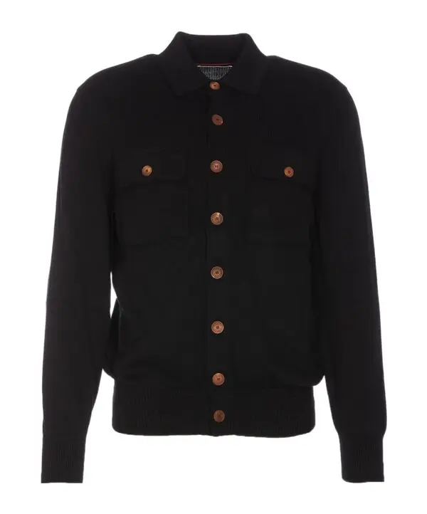 Brunello Cucinelli Buttoned Lapel Long-sleeved Sweater - Black