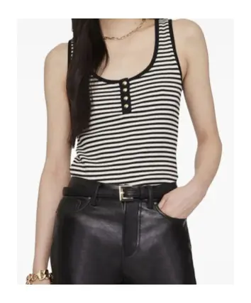 ANINE BING Alessia Striped Tank Top With Front Button Detail - Black