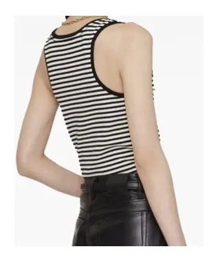 ANINE BING Alessia Striped Tank Top With Front Button Detail - Black