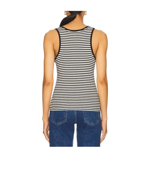 ANINE BING Alessia Striped Tank Top With Front Button Detail - Black