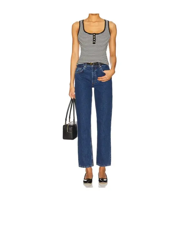ANINE BING Alessia Striped Tank Top With Front Button Detail - Black