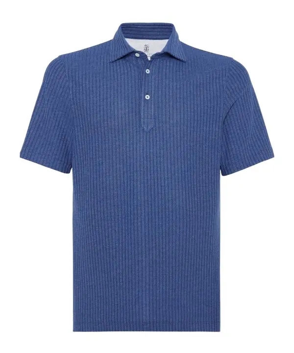 Brunello Cucinelli Ribbed-knit Polo Shirt - Blue