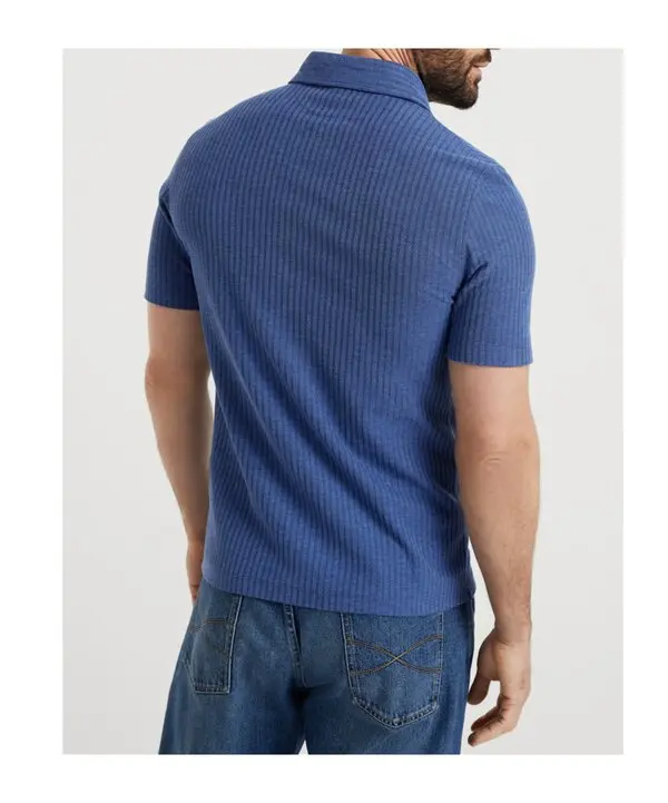 Brunello Cucinelli Ribbed-knit Polo Shirt - Blue