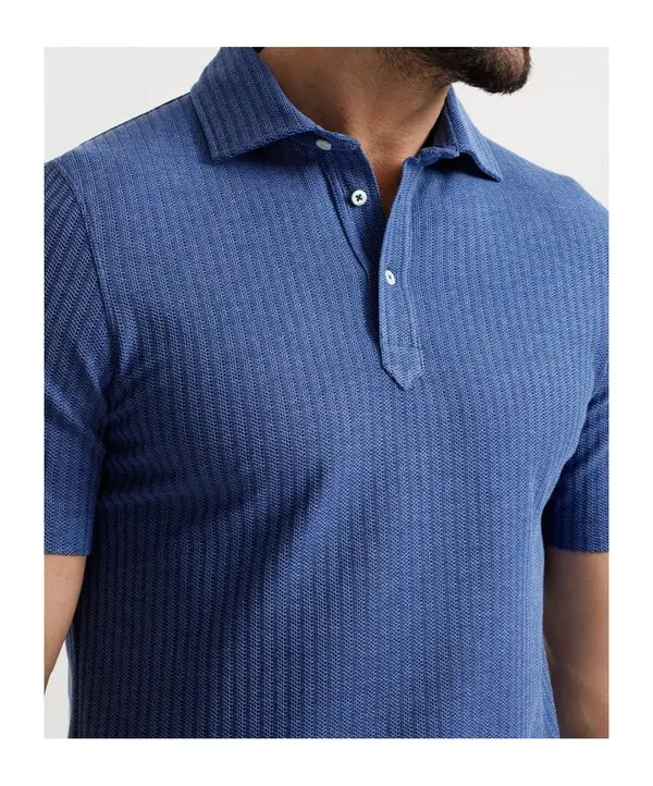 Brunello Cucinelli Ribbed-knit Polo Shirt - Blue