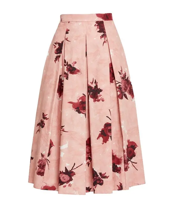 Erdem Pleated Rose-print Midi Skirt