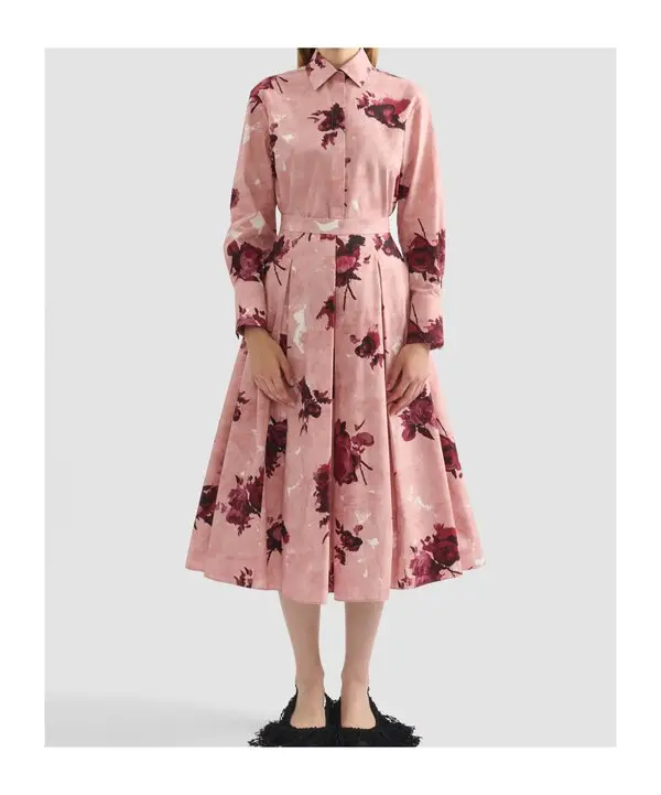 Erdem Pleated Rose-print Midi Skirt