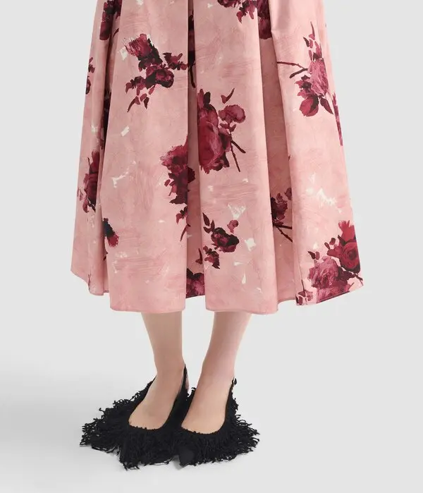 Erdem Pleated Rose-print Midi Skirt