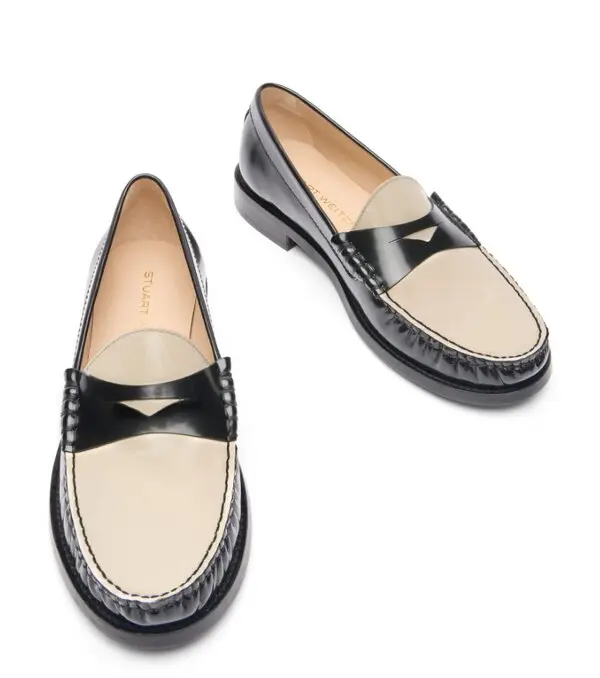 STUART WEITZMAN Round Toe Loafer With Block Heel - Black/cream