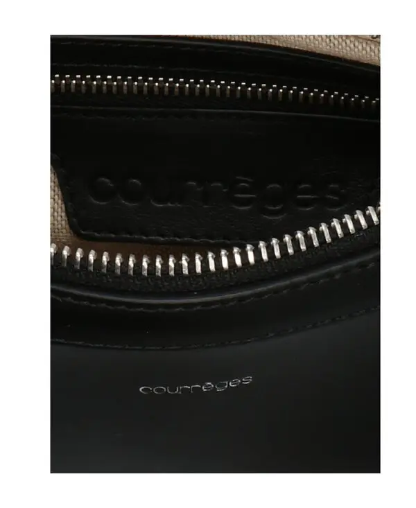 COURREGES Courrèges Logo Plaque Zip-up Shoulder Bag - Black
