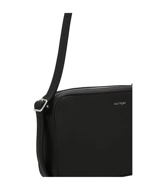 COURREGES Courrèges Logo Plaque Zip-up Shoulder Bag - Black