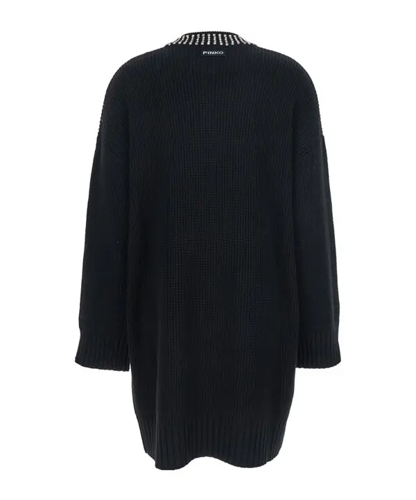 Pinko Long Sleeve Knit Dress With Embellished Crew Neck