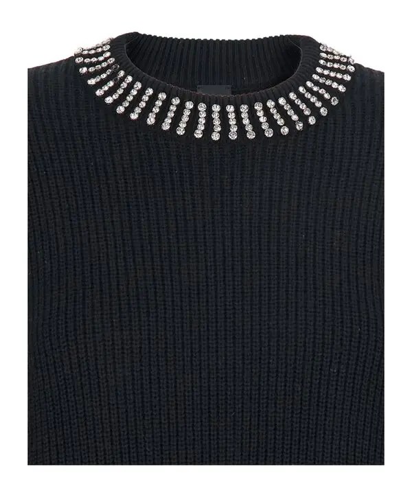 Pinko Long Sleeve Knit Dress With Embellished Crew Neck