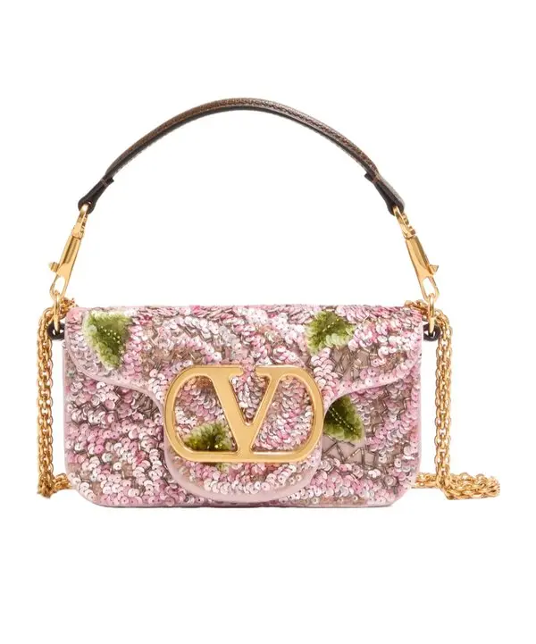 Valentino Garavani Locò Small Embroidered Shoulder Bag - Pink/multicolor