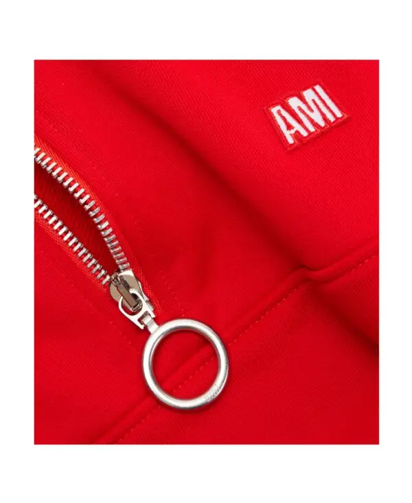 Ami Half-zip Pullover Sweatshirt With Striped Sleeves