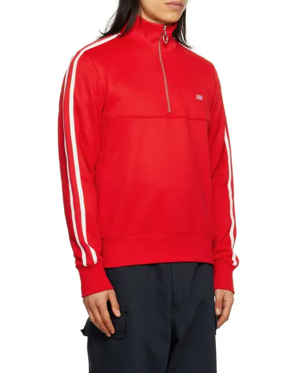 Ami Half-zip Pullover Sweatshirt With Striped Sleeves