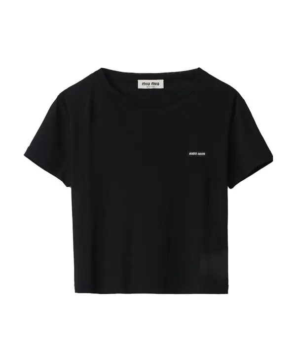Miu Miu Logo Patch Crewneck T-shirt - Black