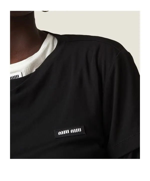 Miu Miu Logo Patch Crewneck T-shirt - Black