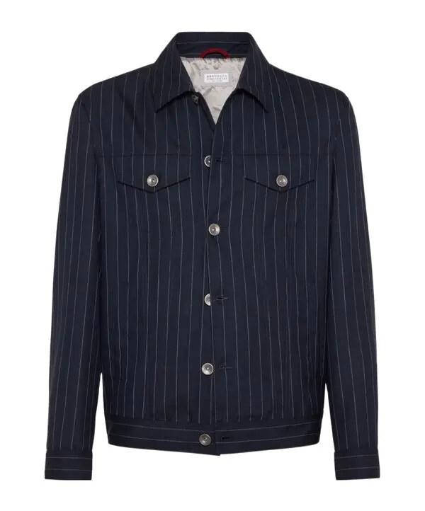 Brunello Cucinelli Striped Virgin-wool Jacket - Dark Blue