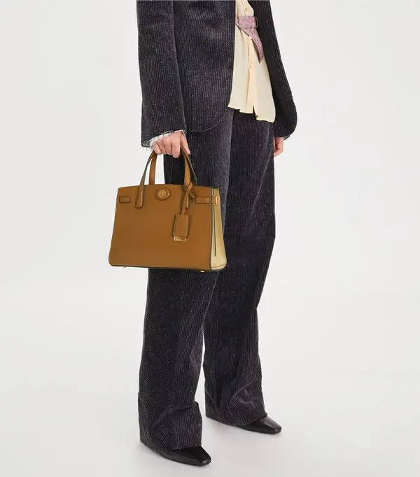Tory Burch Robinson Logo Plaque Pebbled Satchel Bag