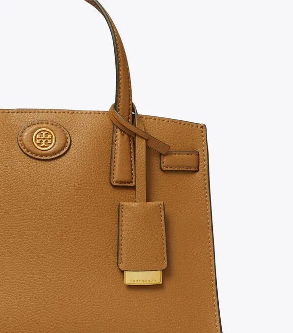 Tory Burch Robinson Logo Plaque Pebbled Satchel Bag