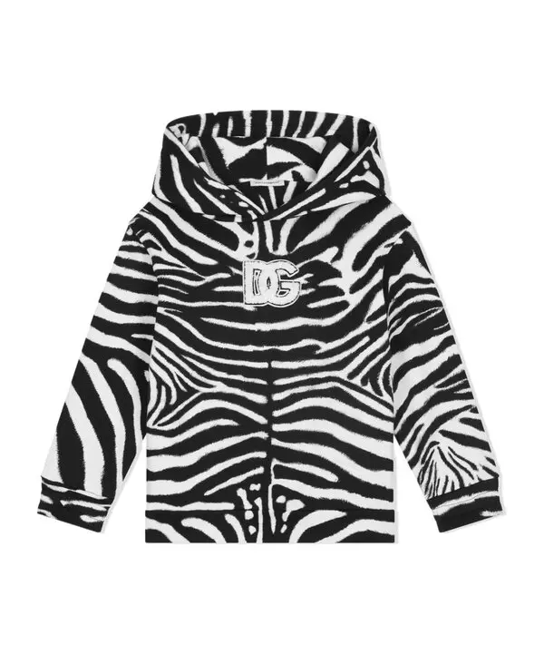 Dolce & Gabbana Zebra Print Cotton Hoodie - Black