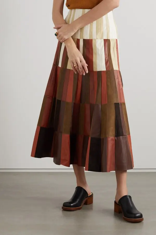 Gabriela Hearst Patchwork Pleated Midi Skirt