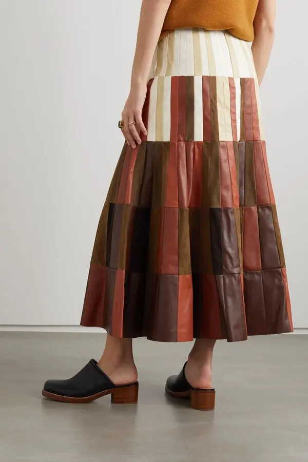 Gabriela Hearst Patchwork Pleated Midi Skirt