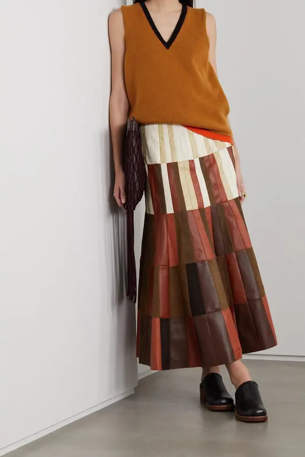 Gabriela Hearst Patchwork Pleated Midi Skirt