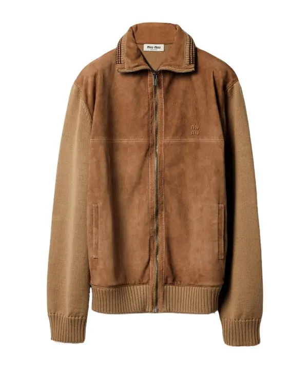 Miu Miu Knitted Sleeve Bomber Jacket