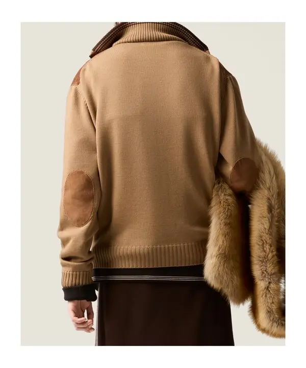 Miu Miu Knitted Sleeve Bomber Jacket