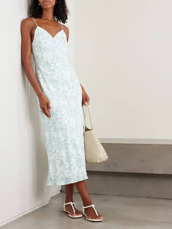Theory Printed V-neck Spaghetti Strap Midi Dress