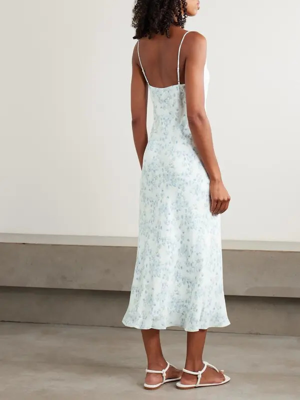 Theory Printed V-neck Spaghetti Strap Midi Dress