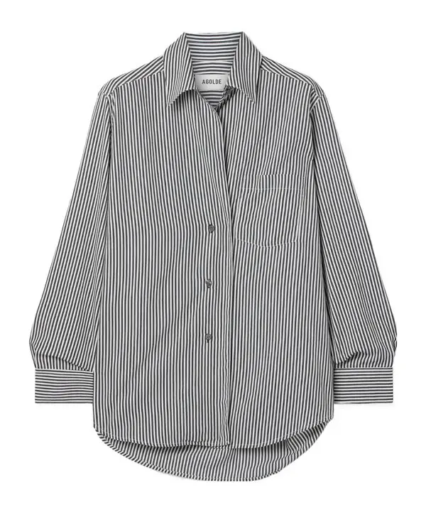 AGOLDE Aris Striped Crepe Shirt - Stripe Blue