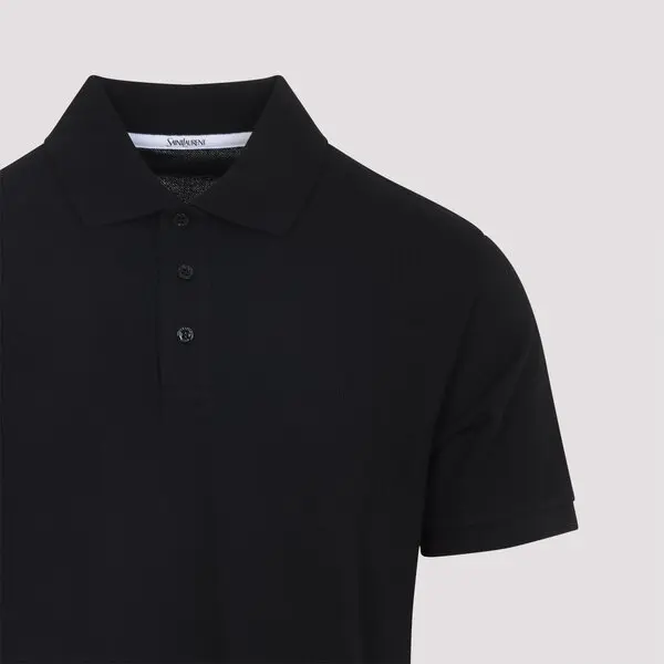 Saint Laurent Cassandre Embroidered Short-sleeved Polo Shirt - Black