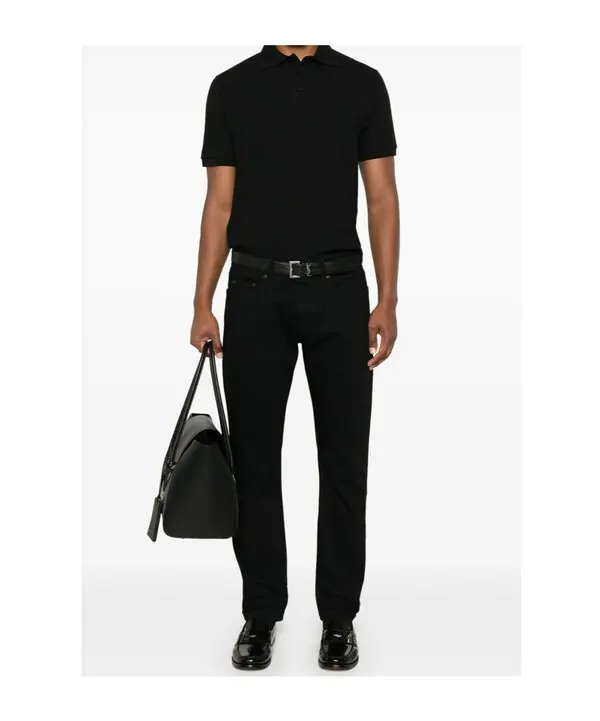 Saint Laurent Button Detailed Short-sleeved Polo Shirt - Black