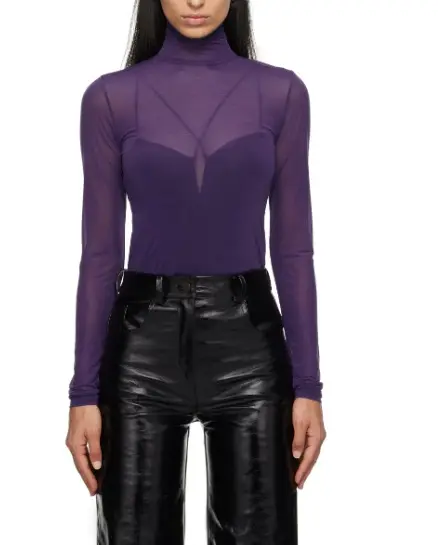 16Arlington Purple Sheer Knit High-neck Top