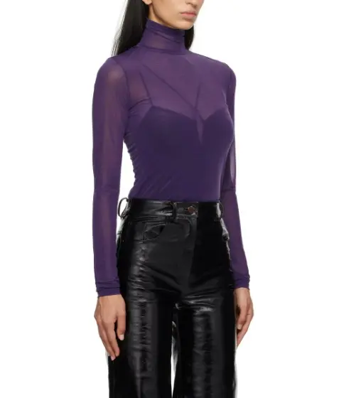 16Arlington Purple Sheer Knit High-neck Top