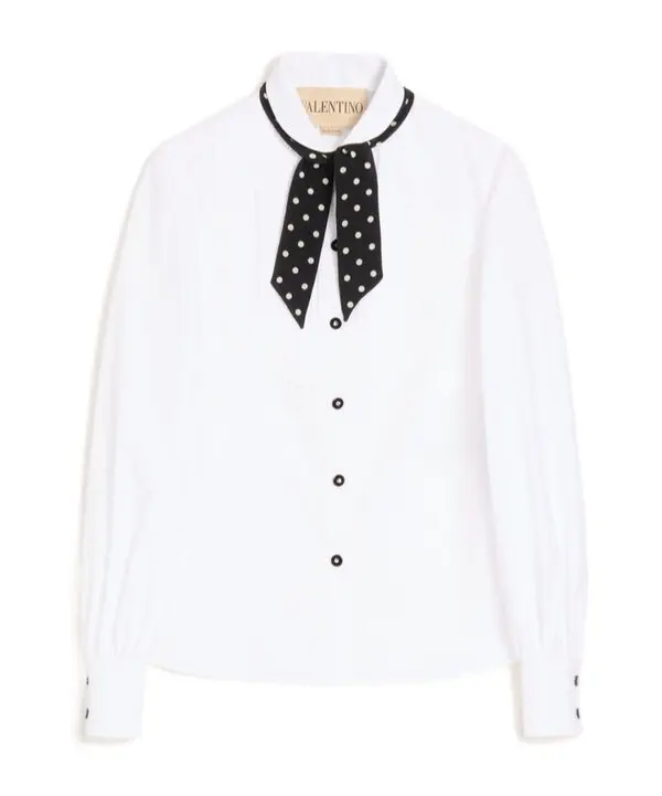 Valentino Garavani Polka Dot Tie Detail Pleated Shirt
