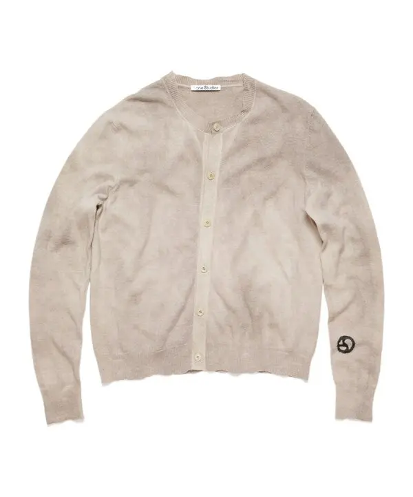 Acne Studios Buttoned Crewneck Sweater With Logo Jacquard - Nude